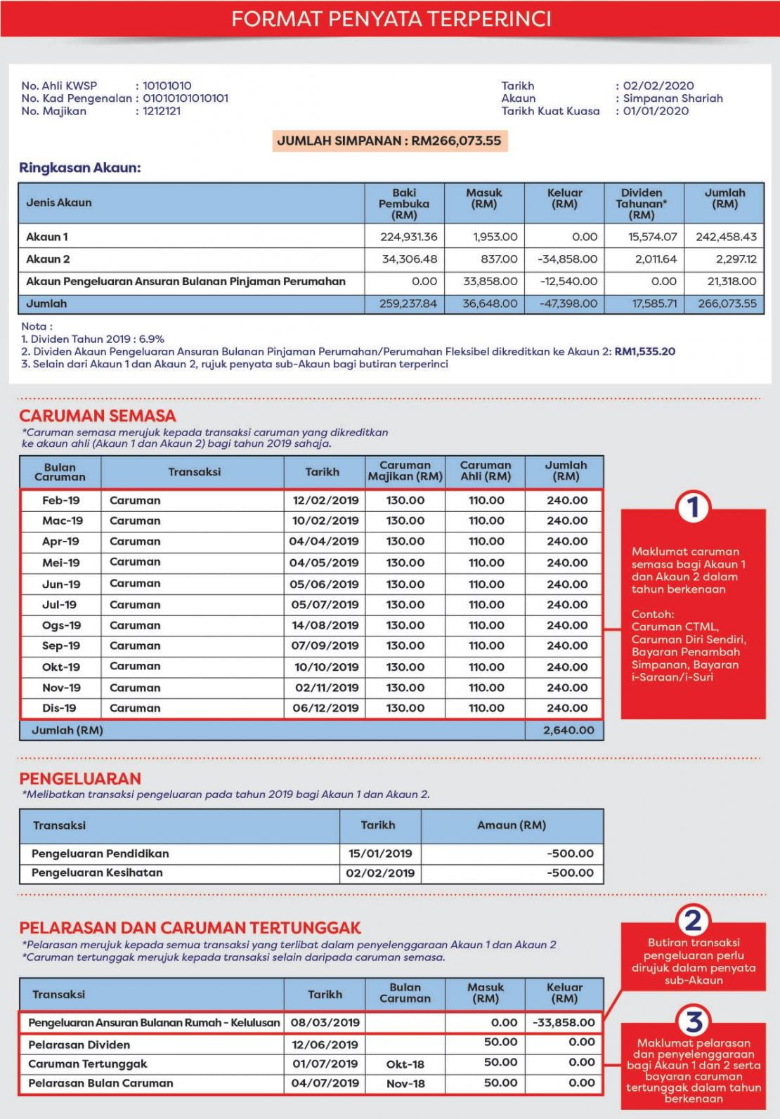 Cara Daftar i-Akaun KWSP Online, Semakan Penyata / Baki Akaun 1 & 2