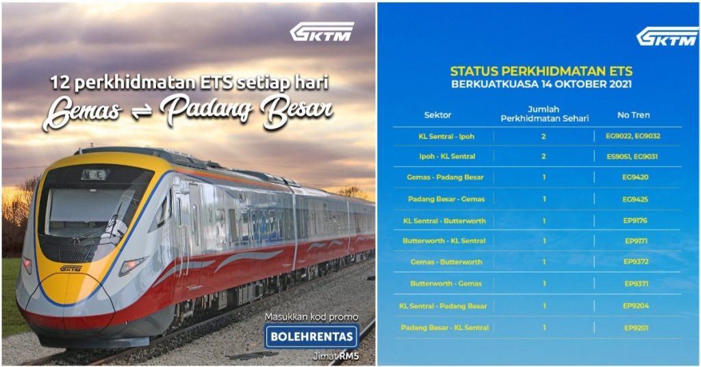 Jualan Tiket ETS Online Dibuka Mulai 12 Oktober (Kod Promo: BOLEHRENTAS)