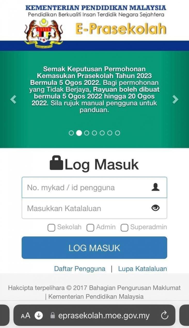 ePrasekolah KPM: Semakan Penempatan Prasekolah 2023 & Rayuan