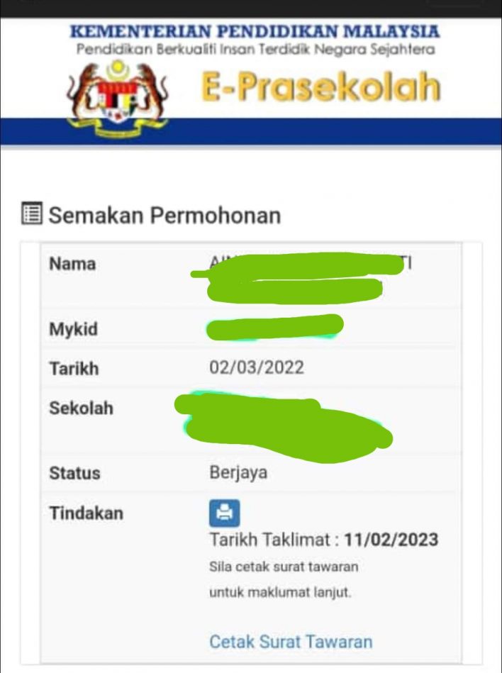 ePrasekolah KPM: Semakan Penempatan Prasekolah 2023 & Rayuan