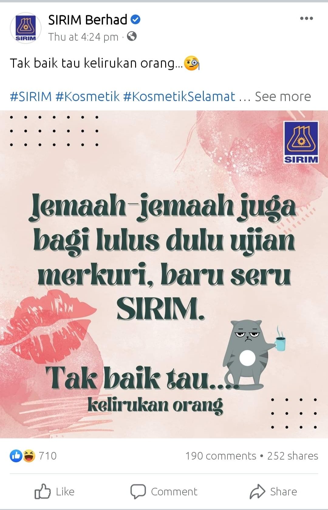 Terjah FB Founder, SIRIM Nafi Jalankan Ujian Terhadap Produk 'Skin Dessert'
