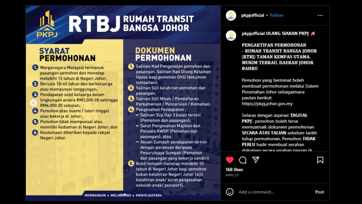 Rumah Transit Bangsa Johor: Syarat Kelayakan & Cara Memohon