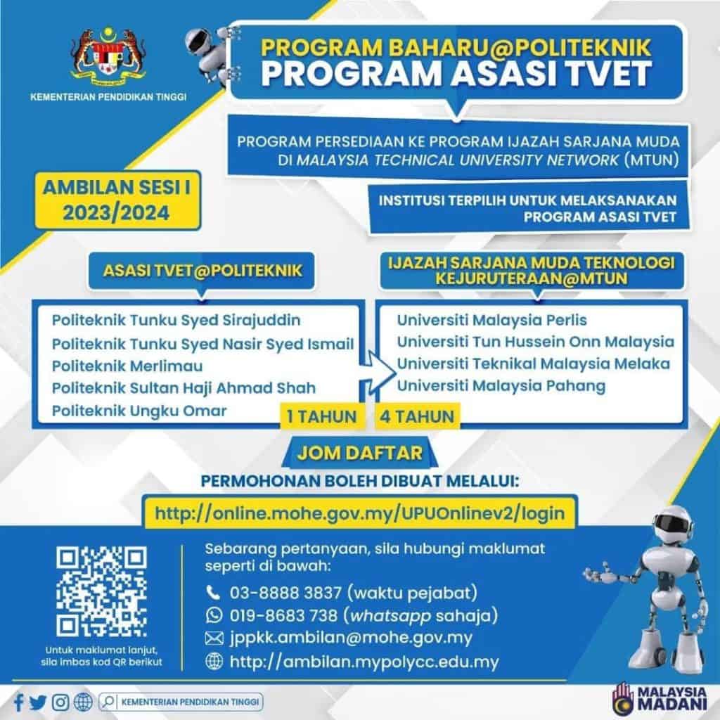 Program Asasi TVET Lepasan SPM - Kursus, Lokasi, Pengajian